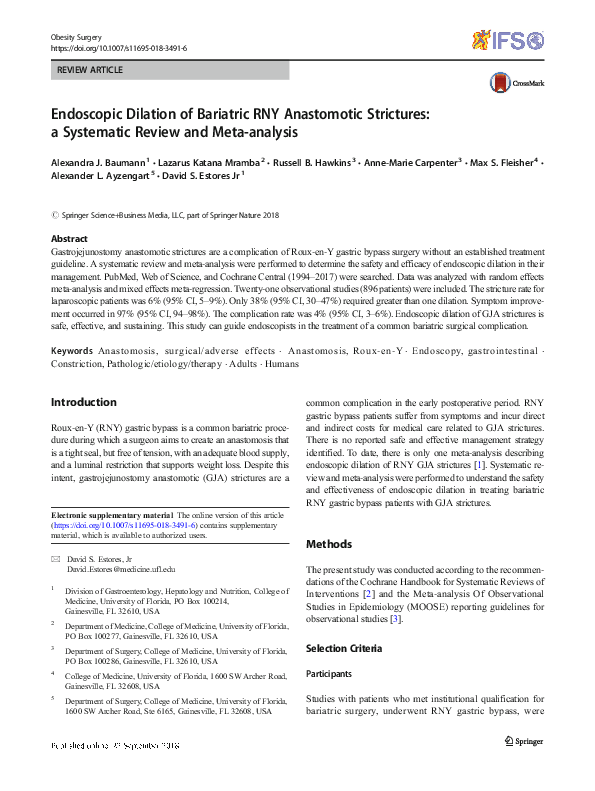 (PDF) Endoscopic Dilation of Bariatric RNY Anastomotic Strictures: a ...