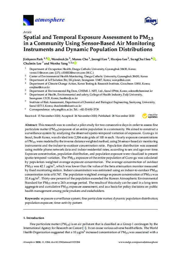 (PDF) Spatial and Temporal Exposure Assessment to PM2.5 in a Community Using Sensor-Based Air ...