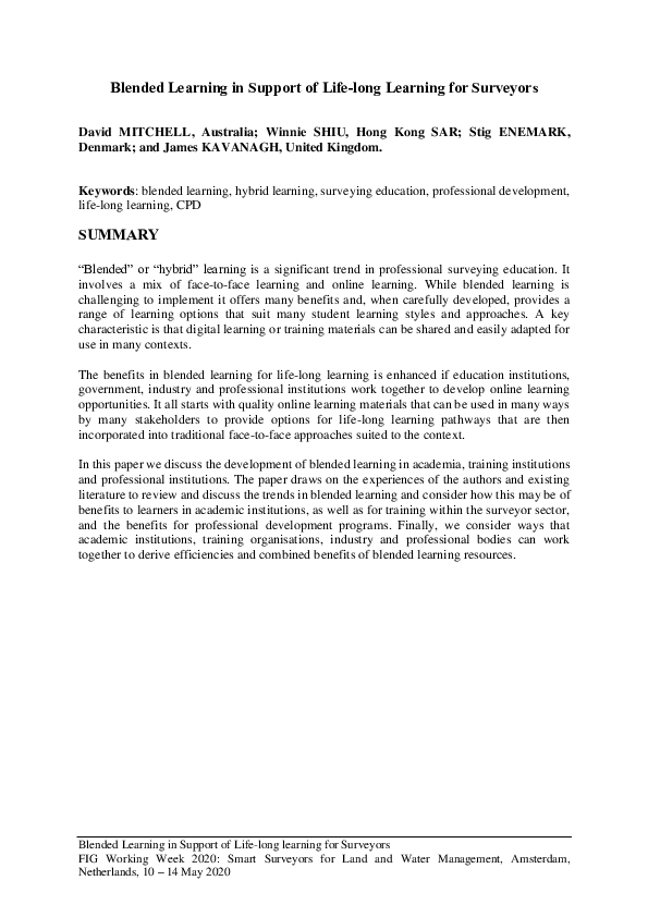 (PDF) Blended Learning in Support of Life-long Learning for Surveyors