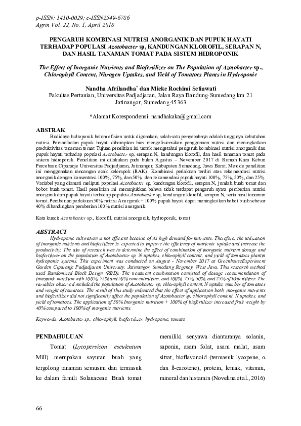 (PDF) PENGARUH KOMBINASI NUTRISI ANORGANIK DAN PUPUK HAYATI TERHADAP POPULASI Azotobacter sp ...