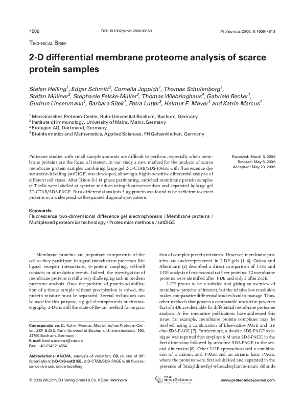 (PDF) 2-D differential membrane proteome analysis of scarce protein samples