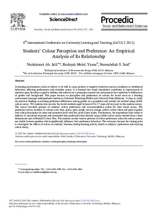 (PDF) Students’ Colour Perception and Preference: An Empirical Analysis of its Relationship