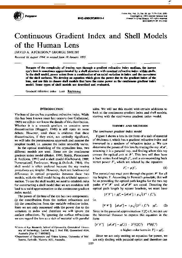 (PDF) Continuous gradient index and shell models of the human lens
