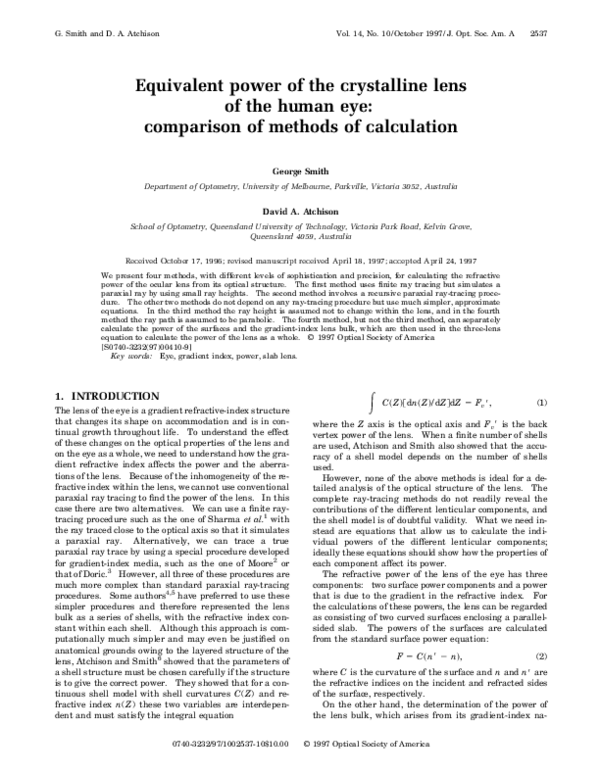 (PDF) Equivalent power of the crystalline lens of the human eye ...