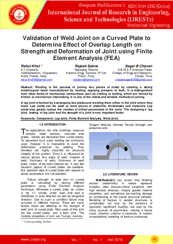 (PDF) Validation of Weld Joint on a Curved Plate to Determine Effect of Overlap Length on ...