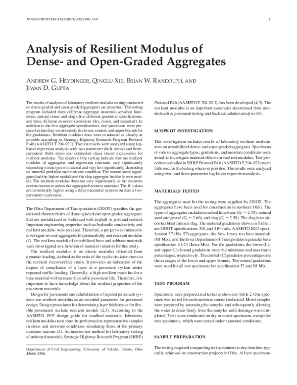 Pdf Analysis Of Resilient Modulus Of Dense And Open Graded Aggregates