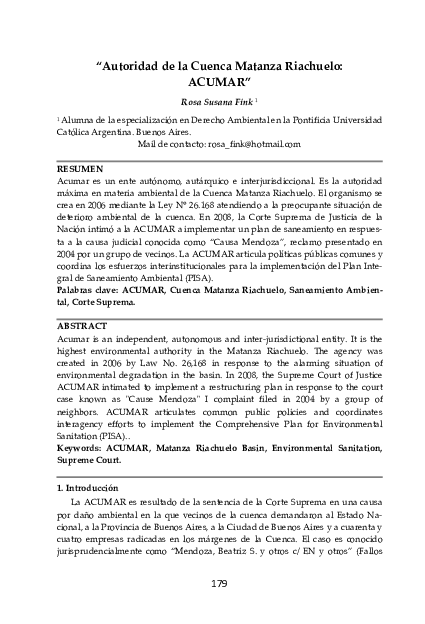 (PDF) Autoridad de la Cuenca Matanza Riachuelo: ACUMAR