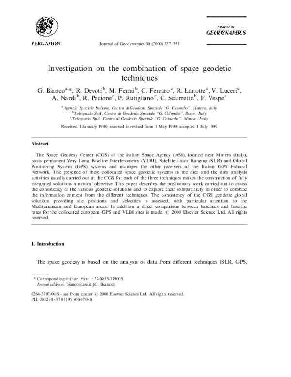 Pdf Investigation On The Combination Of Space Geodetic Techniques