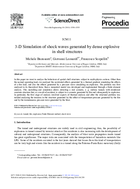 Pdf 3 D Simulation Of Shock Waves Generated By Dense Explosive In Shell Structures