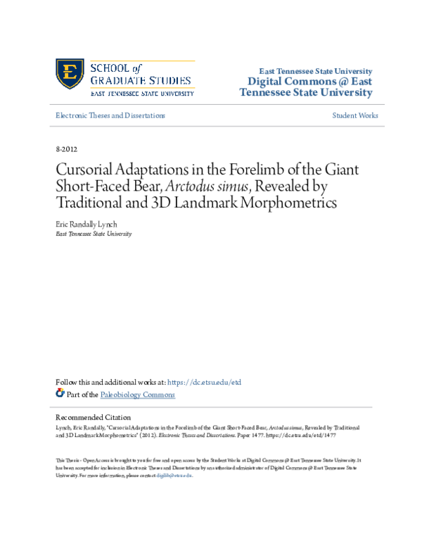 (PDF) Cursorial Adaptations in the Forelimb of the Giant Short-Faced ...