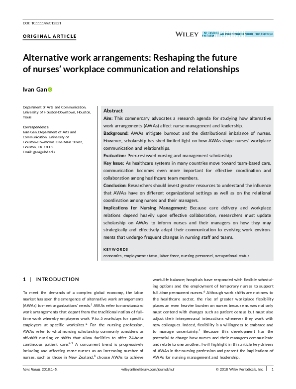 (PDF) Alternative work arrangements: Reshaping the future of nurses ...