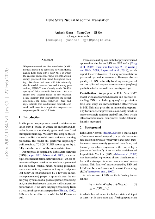 (PDF) Echo State Neural Machine Translation | Ankush Garg - Academia.edu