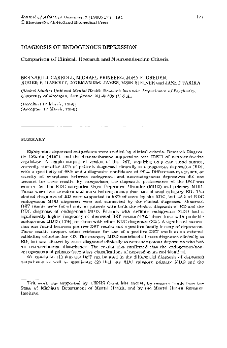 (PDF) Diagnosis of endogenous depression