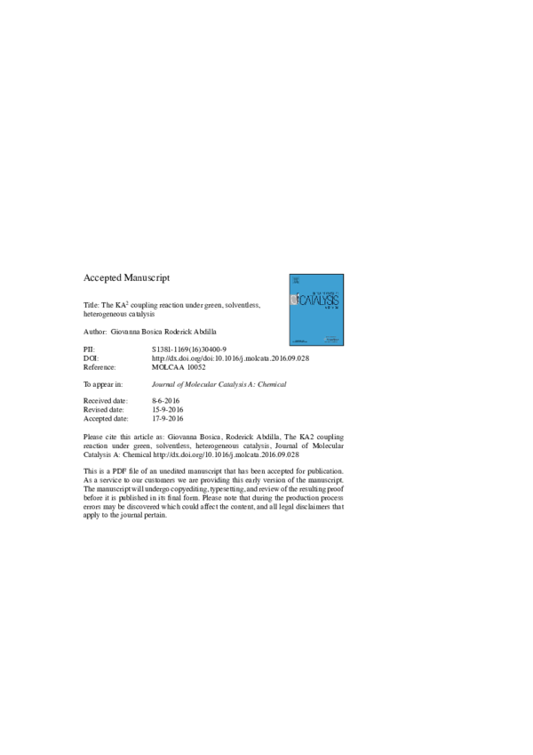 (PDF) The KA2 coupling reaction under green, solventless, heterogeneous ...