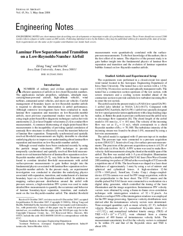 (PDF) Laminar Flow Separation and Transition on a Low-Reynolds-Number Airfoil