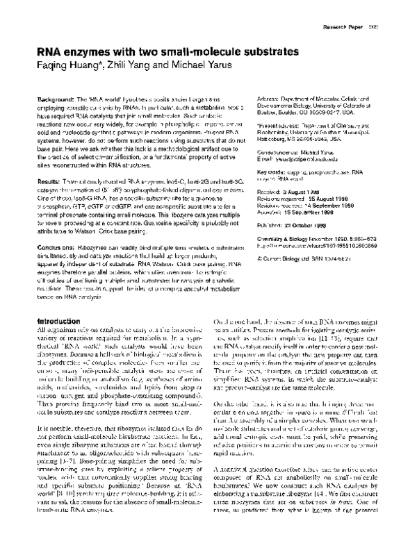 (PDF) RNA enzymes with two small-molecule substrates