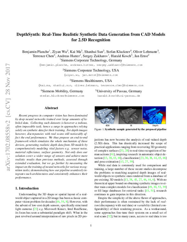 (PDF) DepthSynth: Real-Time Realistic Synthetic Data Generation from ...
