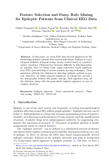 (PDF) Feature Selection and Fuzzy Rule Mining for Epileptic Patients from Clinical EEG Data