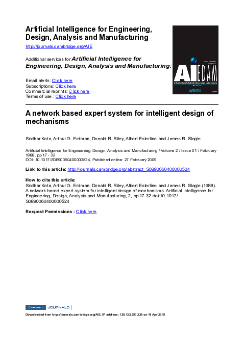 (PDF) A network based expert system for intelligent design of mechanisms