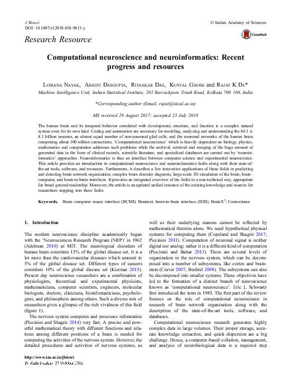 Pdf Computational Neuroscience And Neuroinformatics Recent Progress And Resources