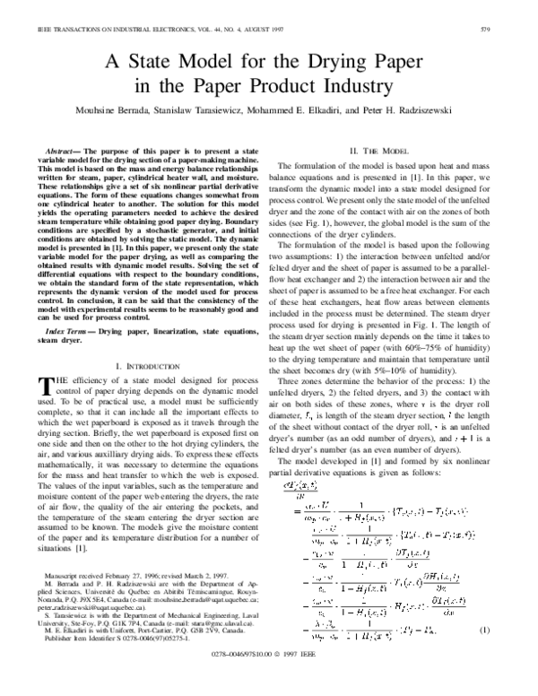(PDF) A state model for the drying paper in the paper product industry