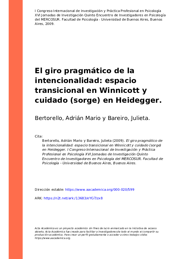 (PDF) El Giro Pragmático De La Intencionalidad: Espacio Transicional en ...