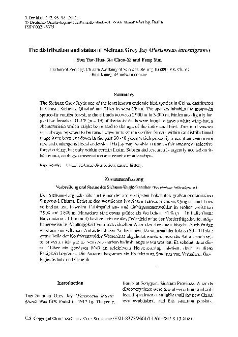 (PDF) The distribution and status of Sichuan Grey Jay (Perisoreus ...