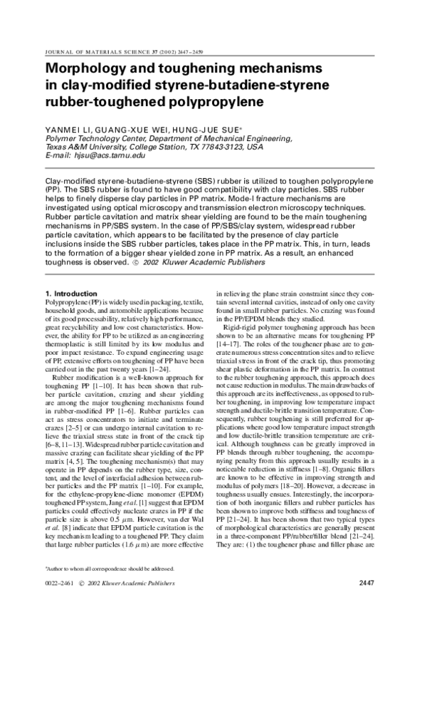 (PDF) Morphology and toughening mechanisms in clay-modified styrene ...
