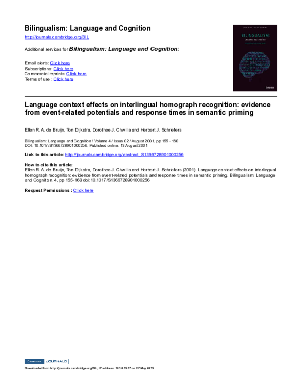 (PDF) Language context effects on interlingual homograph recognition ...