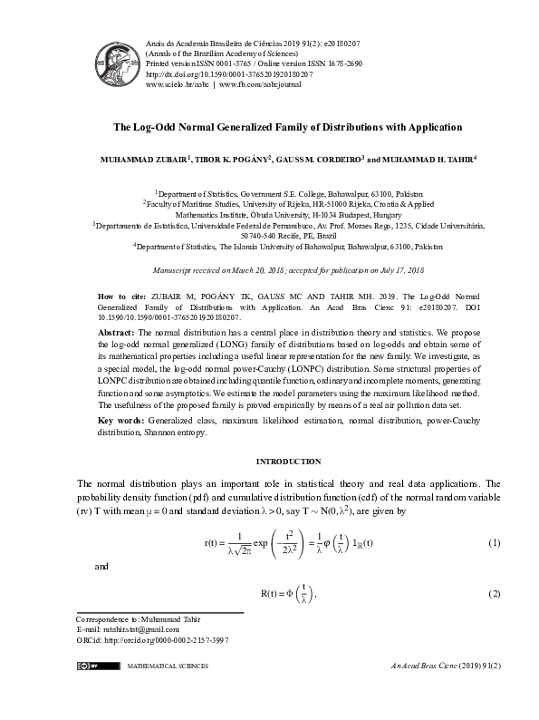 (PDF) The Log-Odd Normal Generalized Family of Distributions with Application