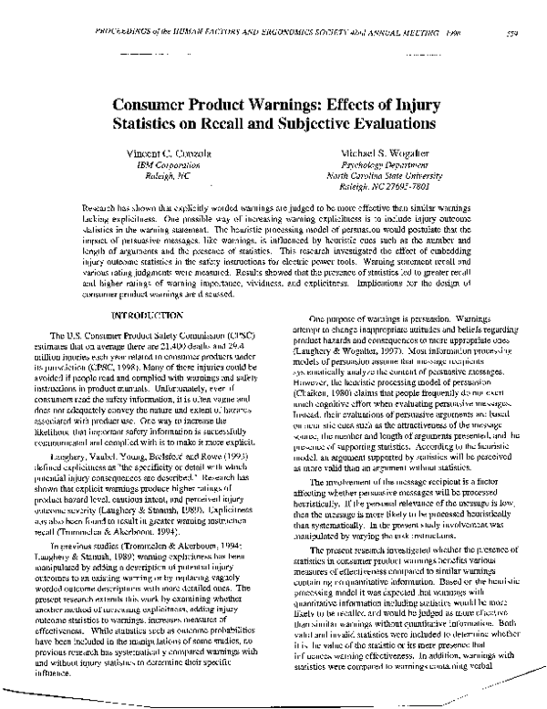 (PDF) Consumer Product Warnings: Effects of Injury Statistics on Recall ...