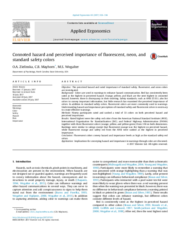 (PDF) Connoted hazard and perceived importance of fluorescent, neon ...