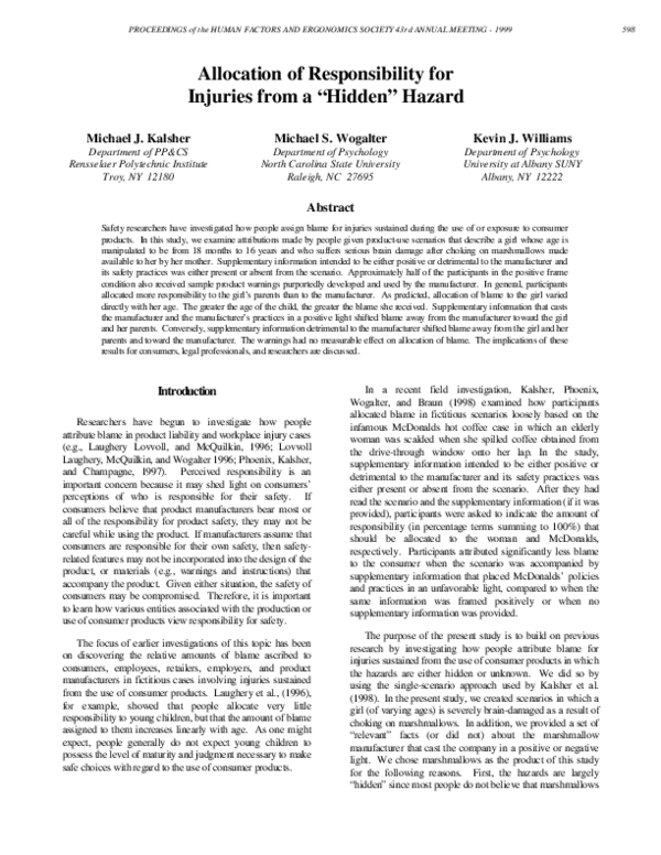 (PDF) Allocation of Responsibility for Injuries from a "Hidden" Hazard