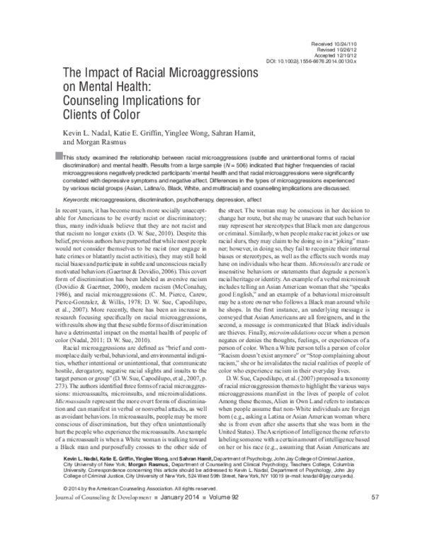 (PDF) The Impact of Racial Microaggressions on Mental Health ...