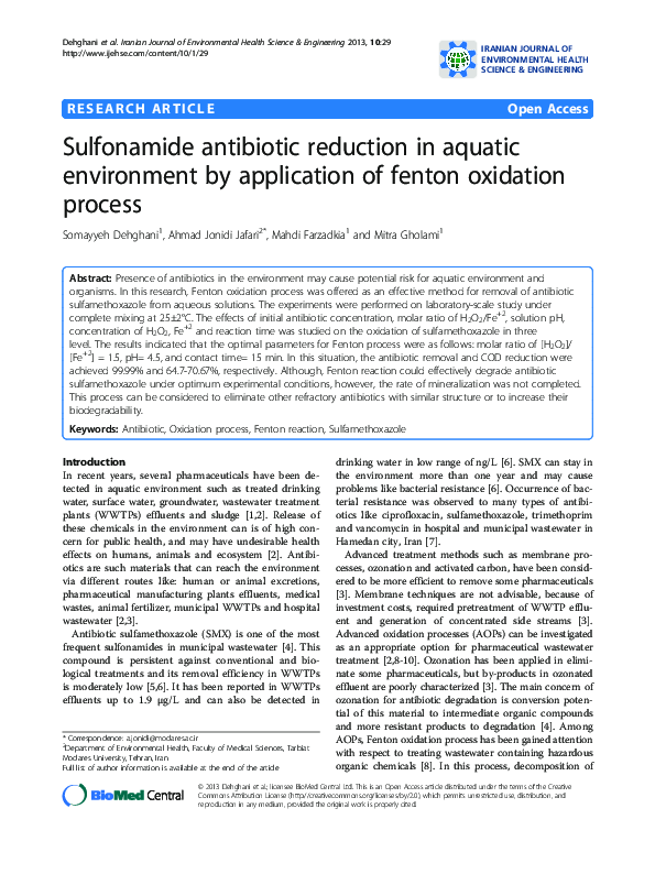 (PDF) Sulfonamide antibiotic reduction in aquatic environment by ...