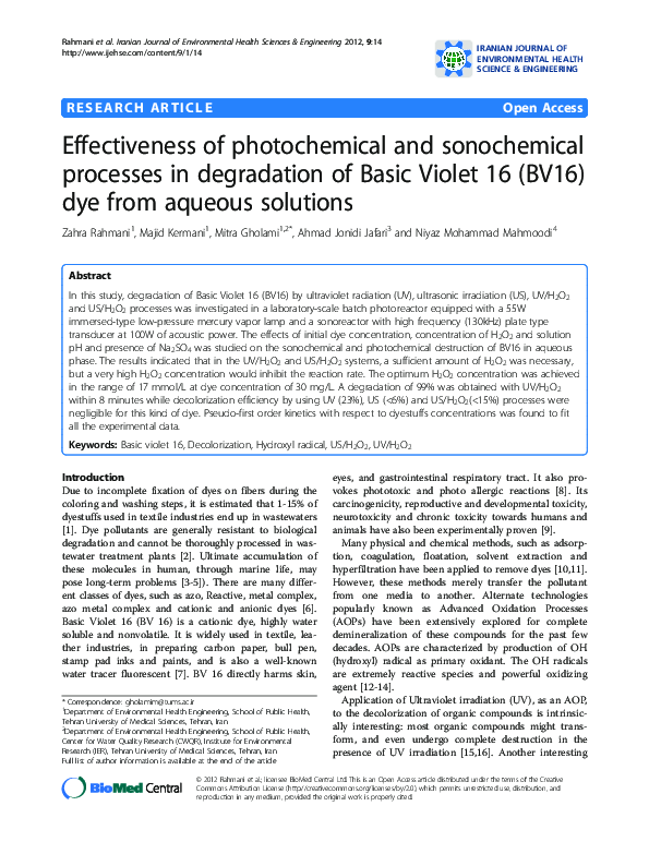 (PDF) Effectiveness of photochemical and sonochemical processes in ...