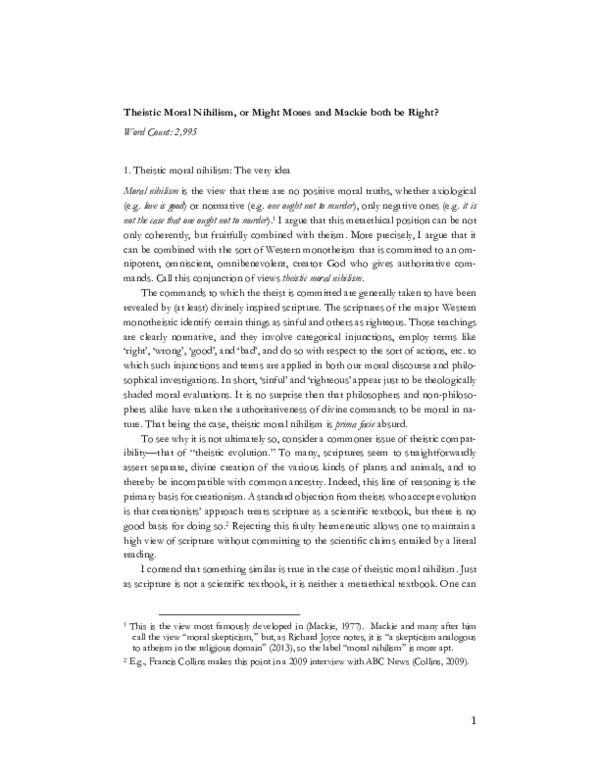 (PDF) Theistic Moral Nihilism, or Might Moses and Mackie both be Right?