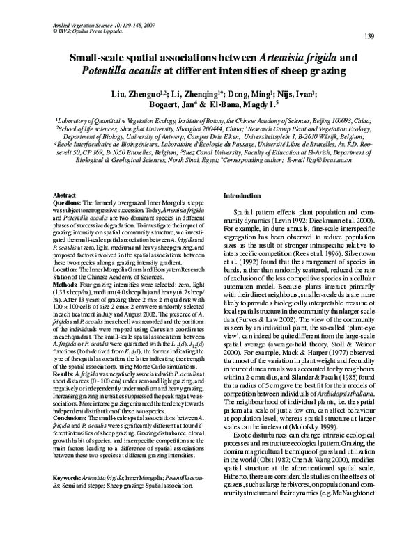 (PDF) Small‐scale spatial associations between Artemisia frigida and ...