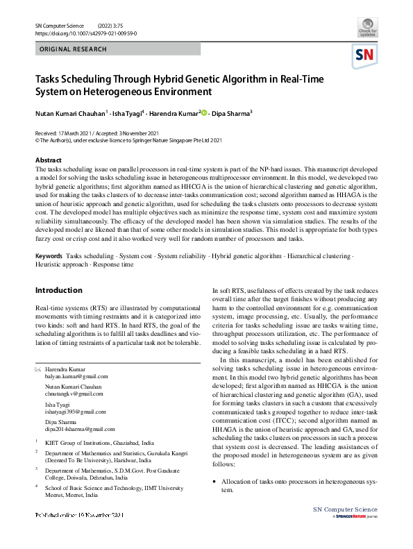 Pdf Tasks Scheduling Through Hybrid Genetic Algorithm In Real Time System On Heterogeneous