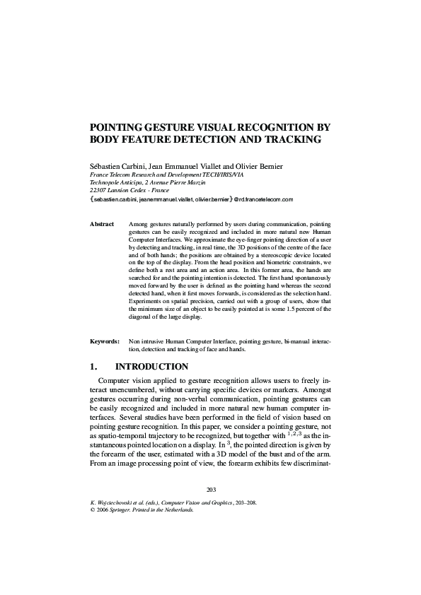 (PDF) Pointing Gesture Visual Recognition by Body Feature Detection and ...