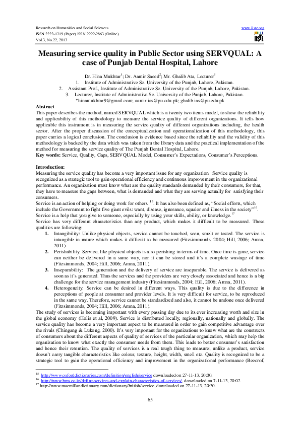 (PDF) Measuring service quality in Public Sector using SERVQUAL: A case ...