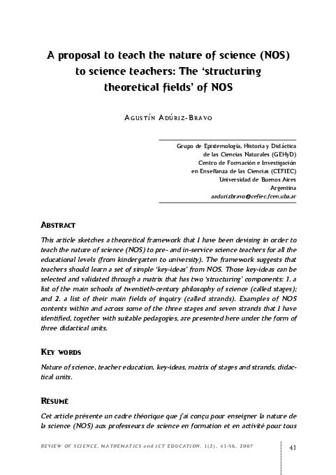 (PDF) A proposal to teach the nature of science (NOS) to science ...