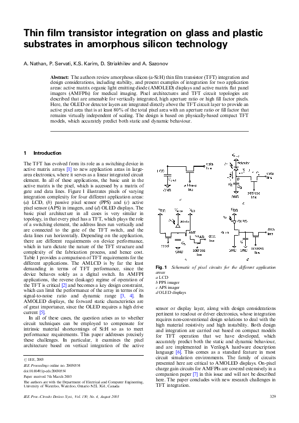 (PDF) Advanced TFT Integration for AMOLED and Medical Imaging