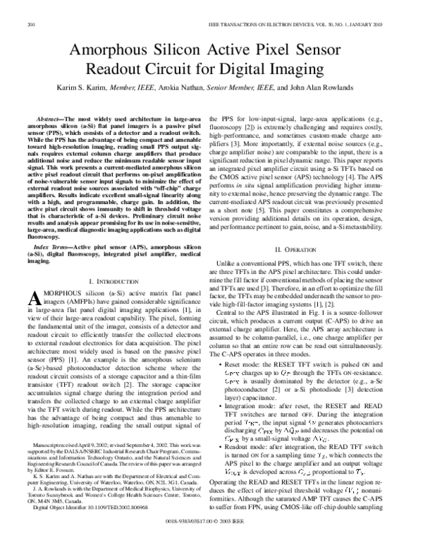 Pdf Amorphous Silicon Active Pixel Sensor Readout Circuit For Digital
