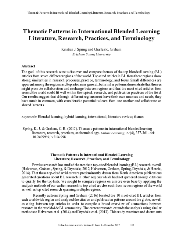 (PDF) Thematic Patterns in International Blended Learning Literature ...