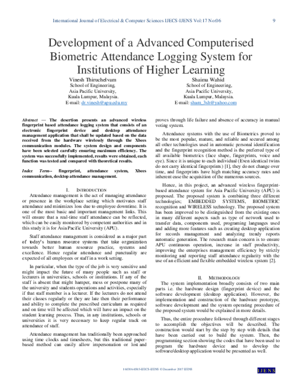 (PDF) Development of a Advanced Computerised Biometric Attendance ...