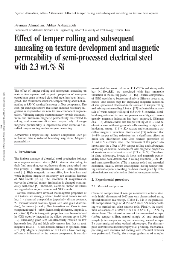 (PDF) Effect of temper rolling and subsequent annealing on texture ...