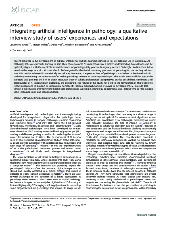 (PDF) Integrating artificial intelligence in pathology: a qualitative interview study of users ...