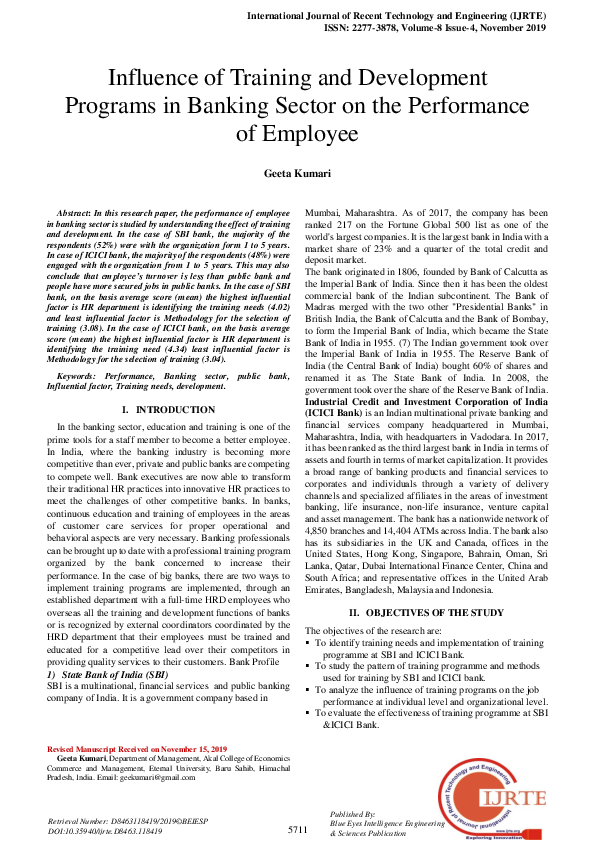 (PDF) Influence of Training and Development Programs in Banking Sector ...