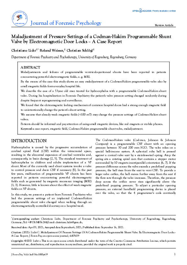 (PDF) Maladjustment of pressure settings of a Codman-Hakim programmable ...
